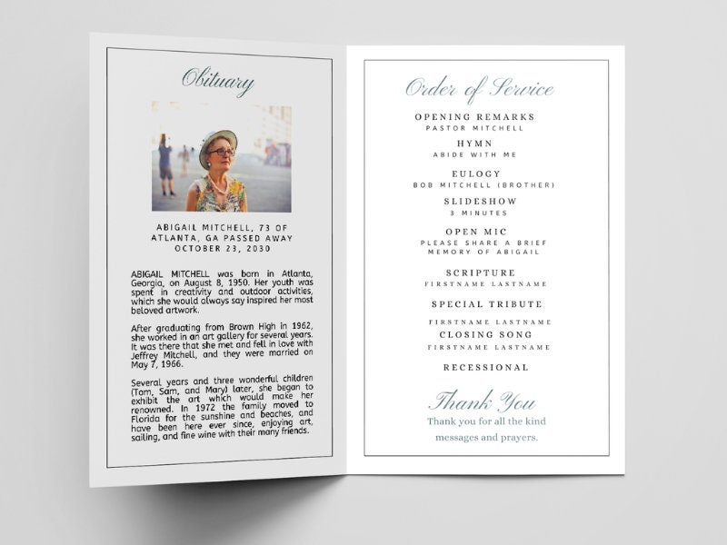 Funeral Program Template, Celebrating the Life Of, Obituary Card ...