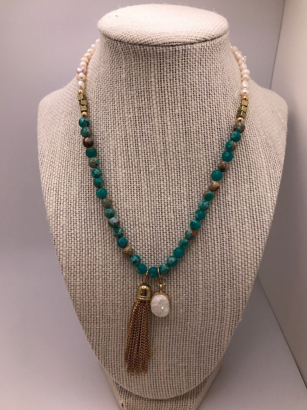 Pearl Double Pendant Necklace - Etsy