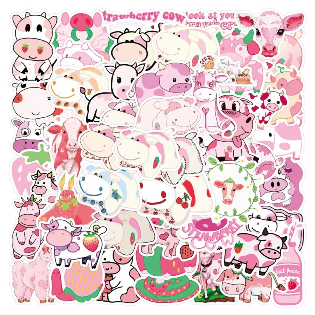 Kawaii Pink Cow Stickers, Cute Cartoon Cow Stickers High Quality, Gift ...