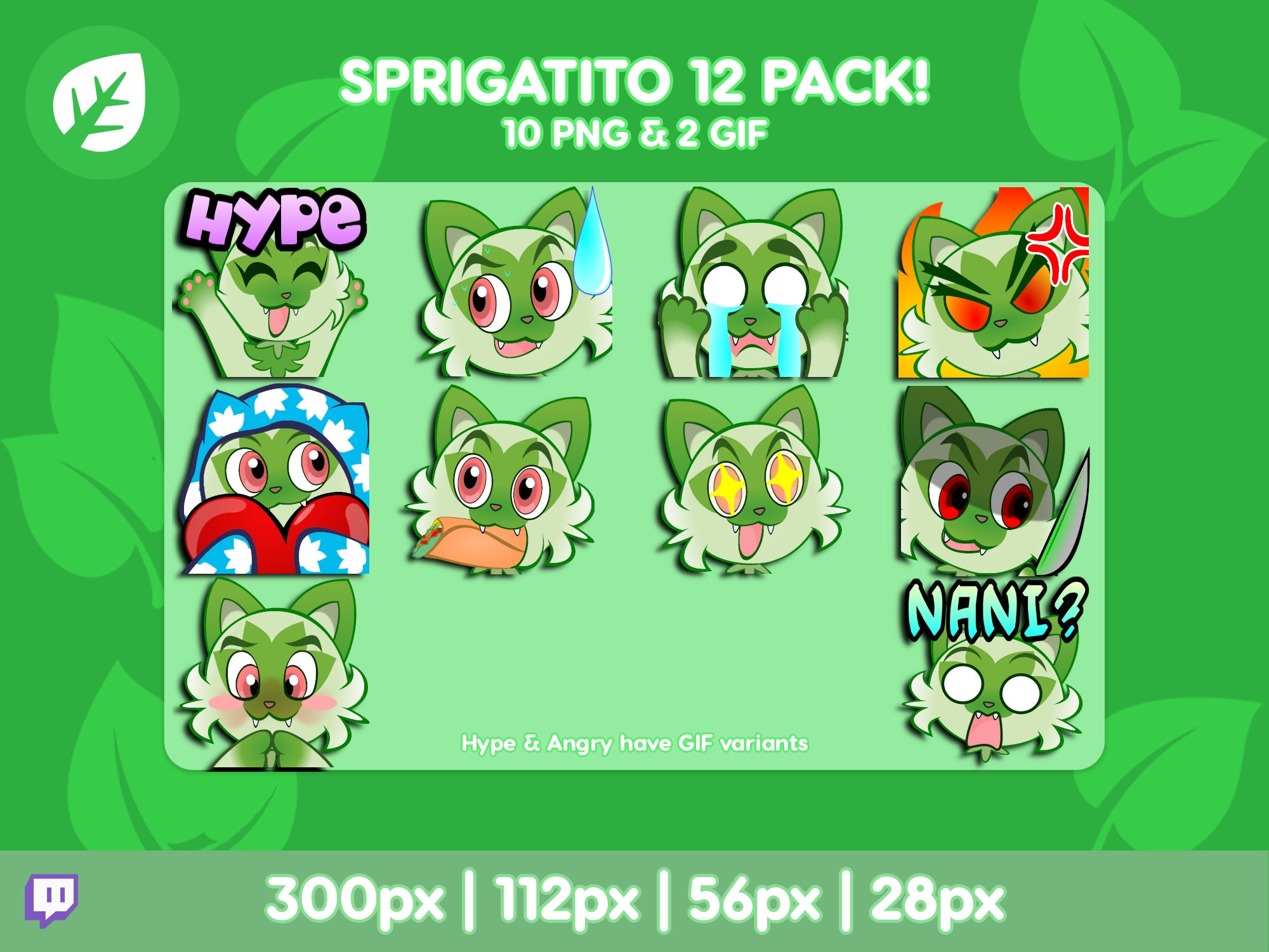 Twitch/discord Sprigatito Emote Pack, Set of 10 Emotes 2 Gifs, Pokemon ...