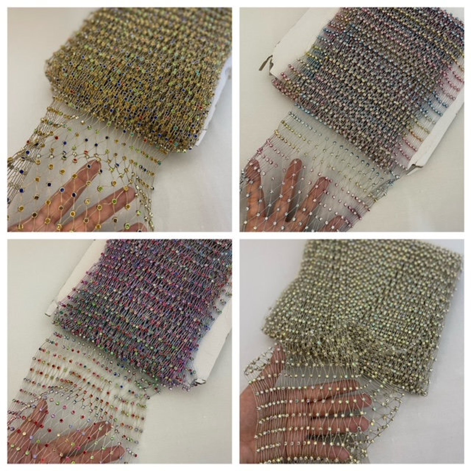 6-22 Inches Wide 7 Colored Gold and Silver Stretchable Crystal ...