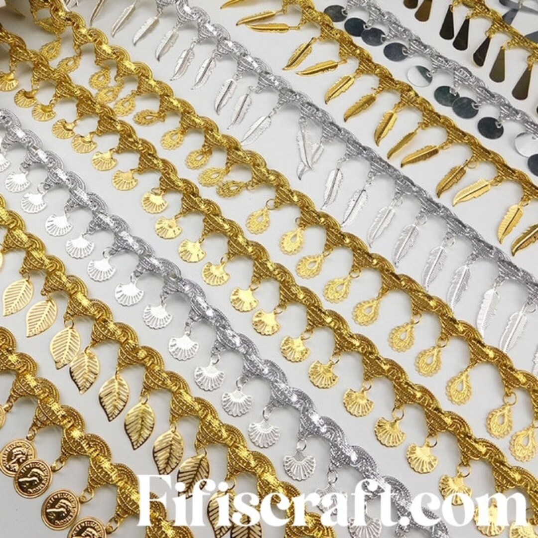 Dangling Metal Coin and Leaf Trim by Yards, Belly Dance Trim, 1.5 ...