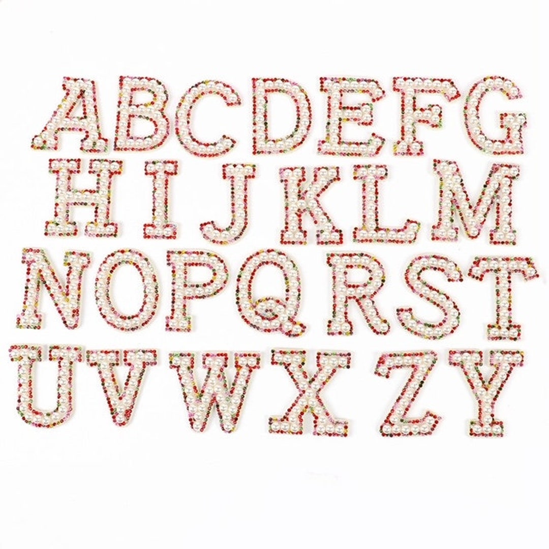 Rainbow Edge Pearl Alphabet Letter Patch ,2-4.5x4.5cm, Irone on Bridal ...
