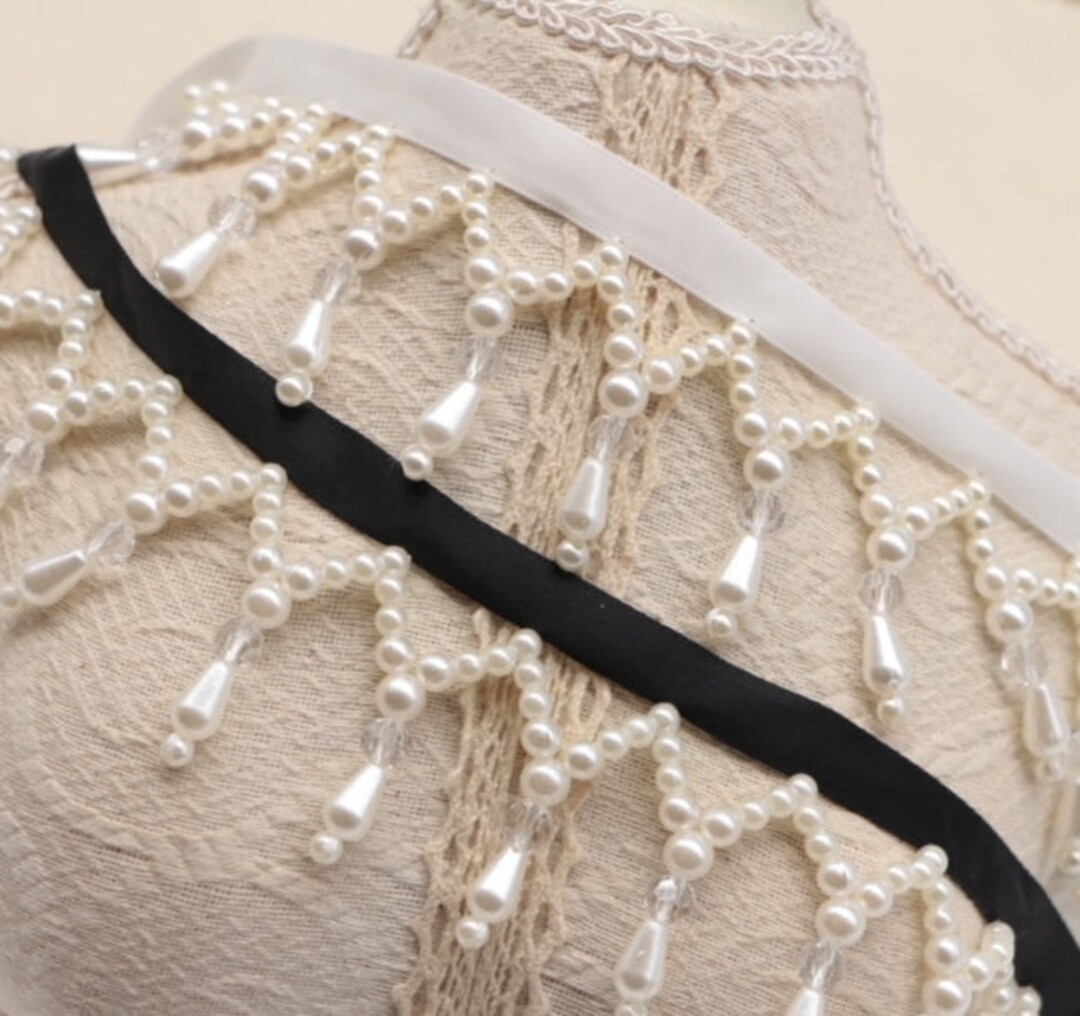 Dangling Pearl String Trim on Lace by Yards, Immediate Shipping From ...