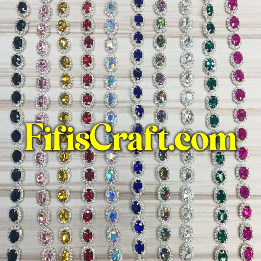 2024 New: 14 Color Oval Rhinestone Trim by Yards, Crystal Decoration ...