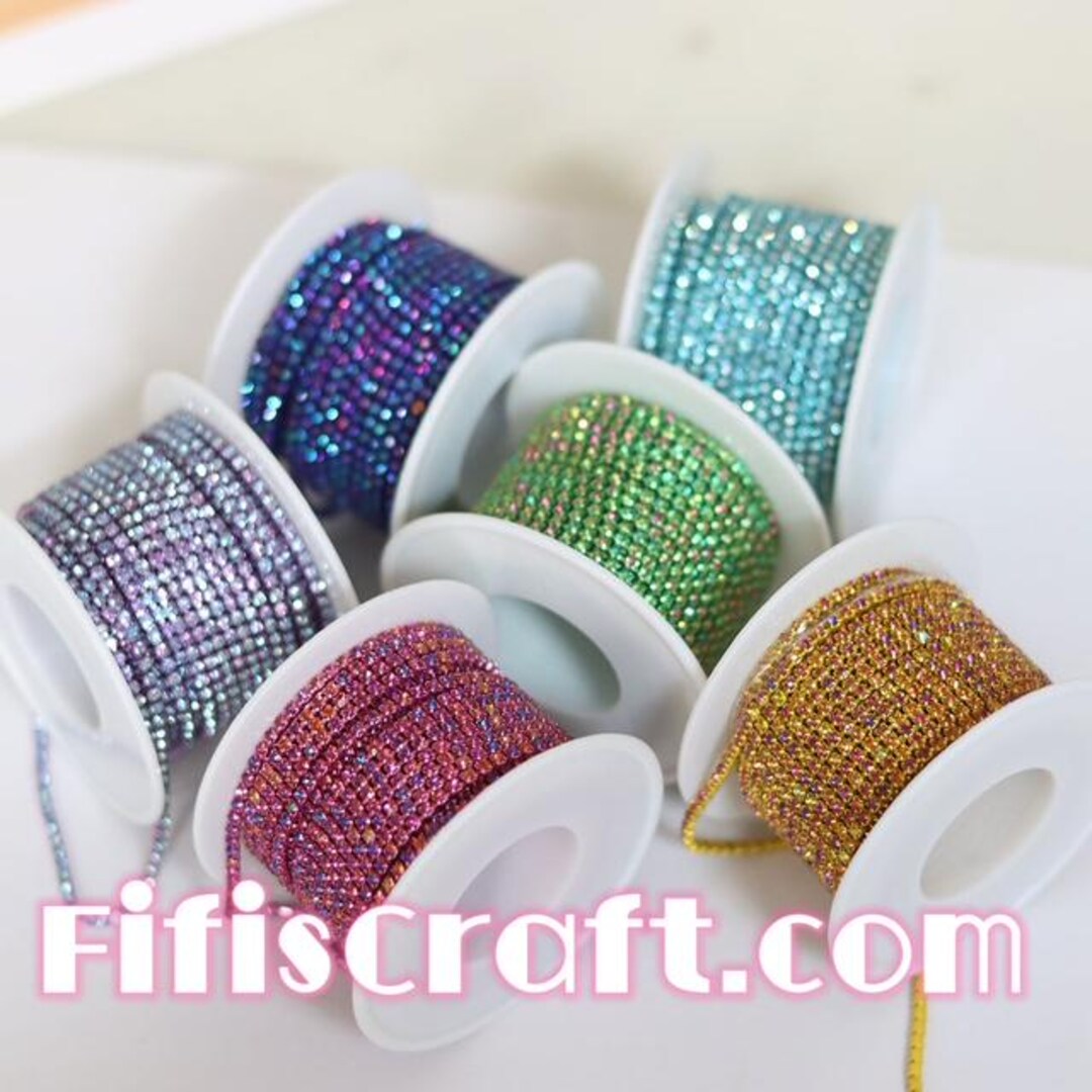 7 Colors of SS12 Iridescent Rhinestone String, 3mm High Quality Glass ...