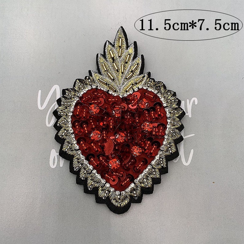 8 Styles Heart Shape Crown Embroidery and Rhinestone Patches, Glue On, Sew On, Immediate ...