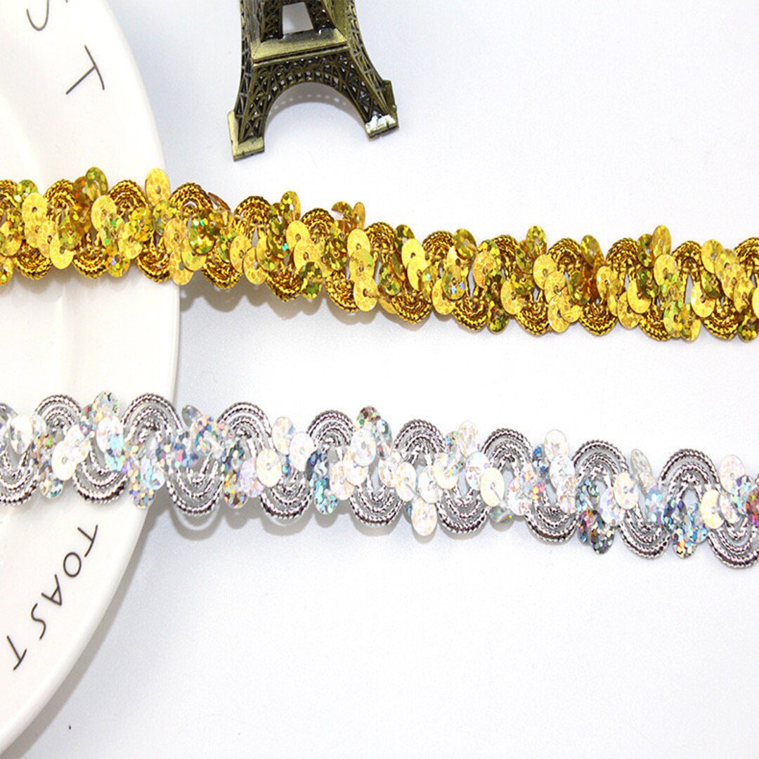3/4 Inches Wide Gold and Silver Sequin Polyester Trim by Yard - Etsy