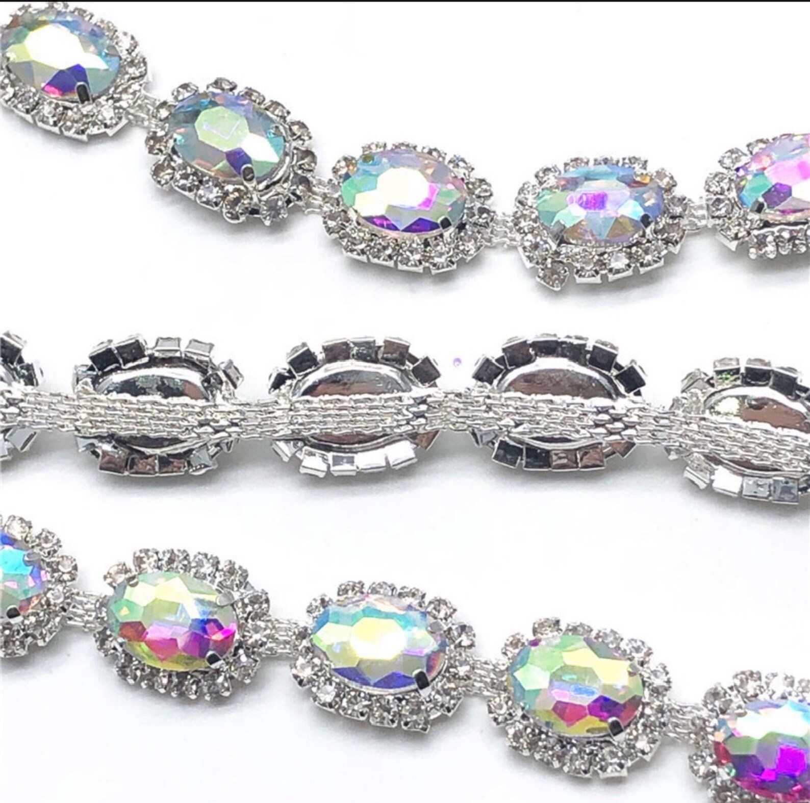 Oval Rhinestone String Trim on Mesh by Yards Crystal - Etsy