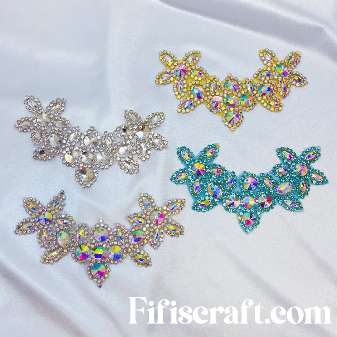 4 Colors of Rhinestone Patch, Rhinestone Applique for Bridal Dress ...