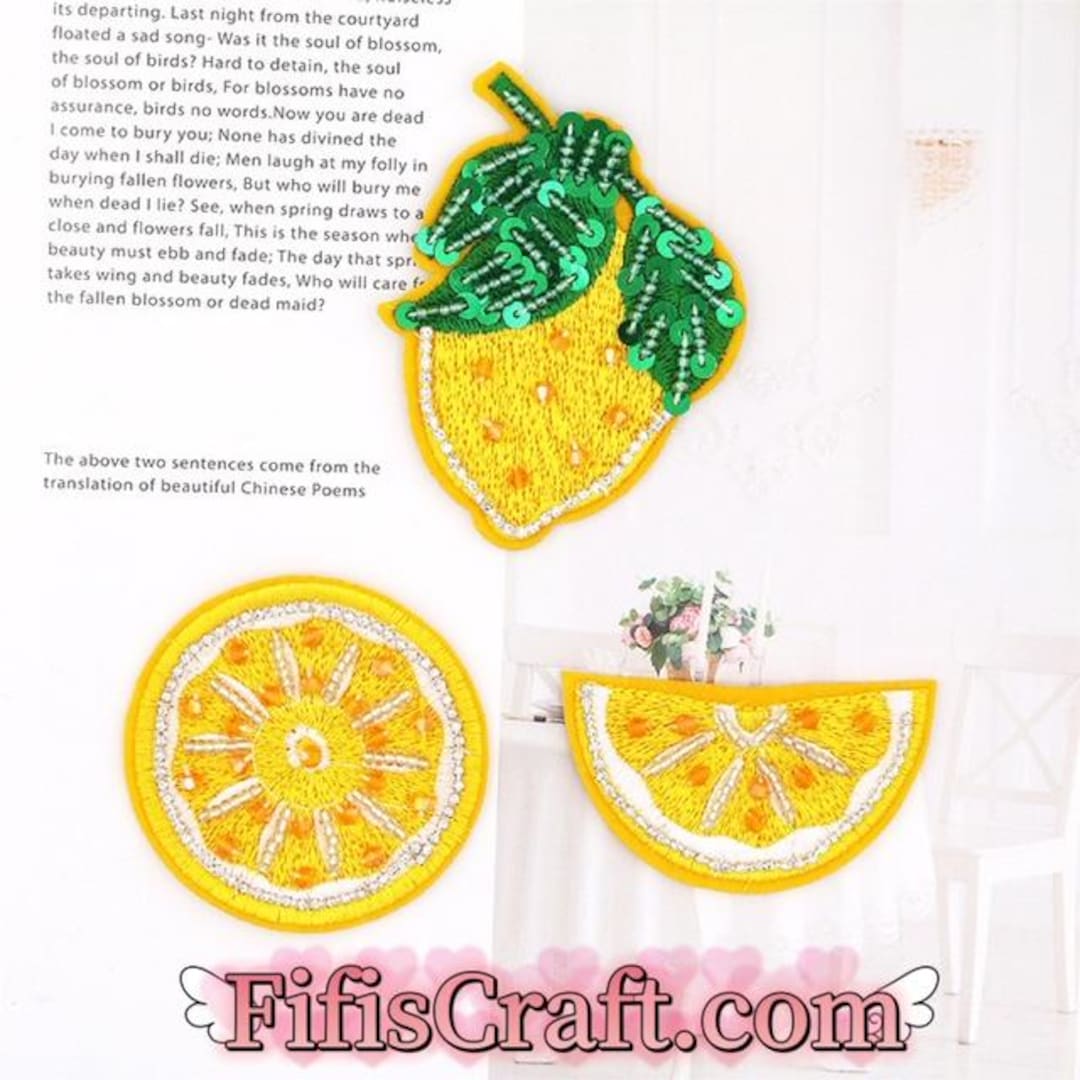Embroidery Lemon Iron on Rhinestone Patch, Immediate Shipping From USA ...