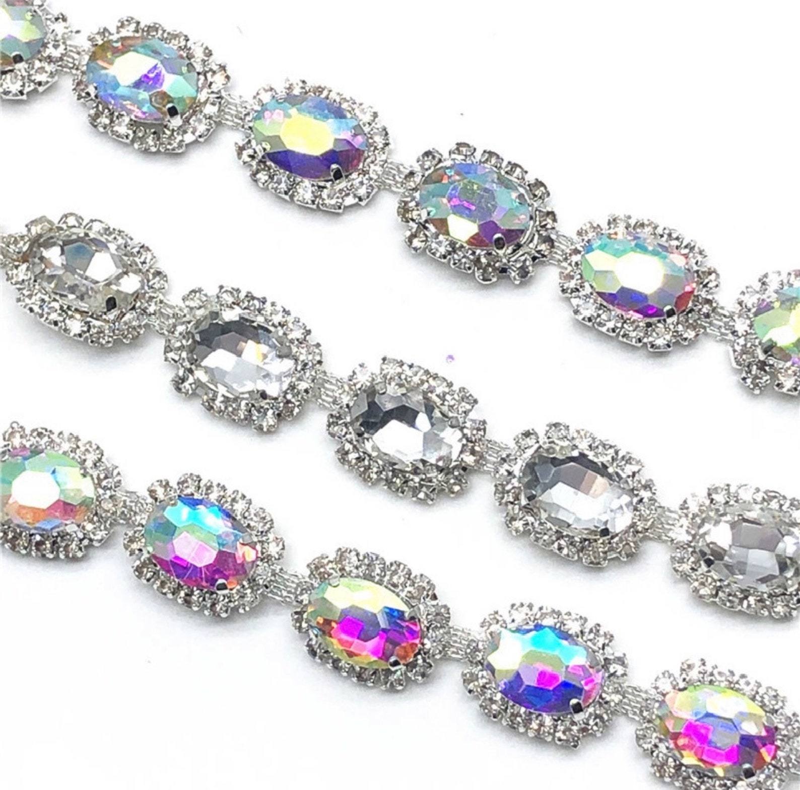 Oval Rhinestone String Trim on Mesh by Yards Crystal - Etsy