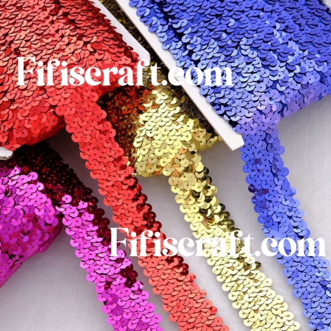 2 Rows Sequin Elastic Trim by Yard, 1 Inch Wide - Etsy