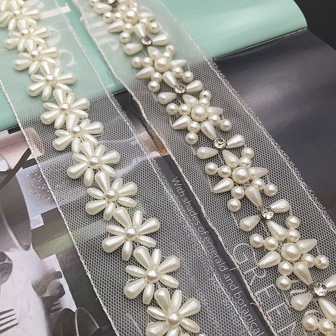 Pearl Trim on Mesh by Yards, Perfect for DIY, Sewing and Crafting ...