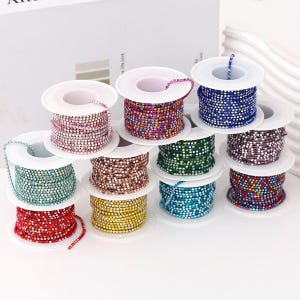64 Colors of SS12 Colored Rhinestone String, 3mm High Quality Glass ...