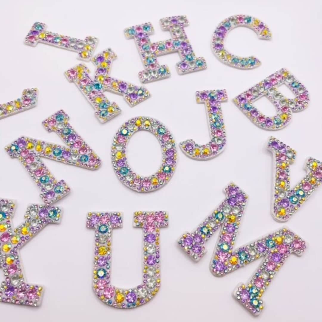White Rainbow Rhinestone Alphabet Letter Patches for Clothing, Irone on ...