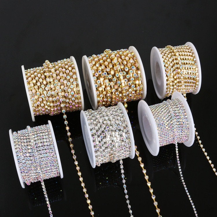 SS4.5 -2238, 4.5mm-8mm Loose Gold and Silver Rhinestone Chain by Yard ...