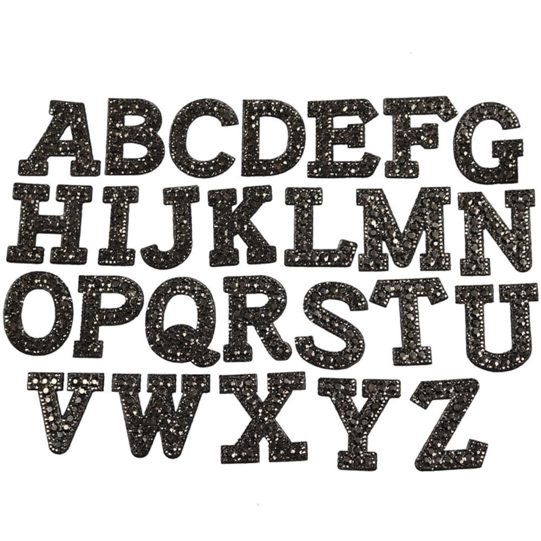 Irone on Small Size Black Rhinestone Alphabet Letters Patches, Perfect ...