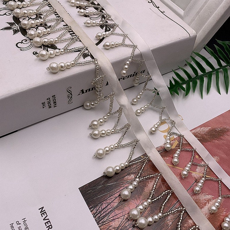 Dangling Pearl String Trim on Lace by Yards 2 Sizes - Etsy