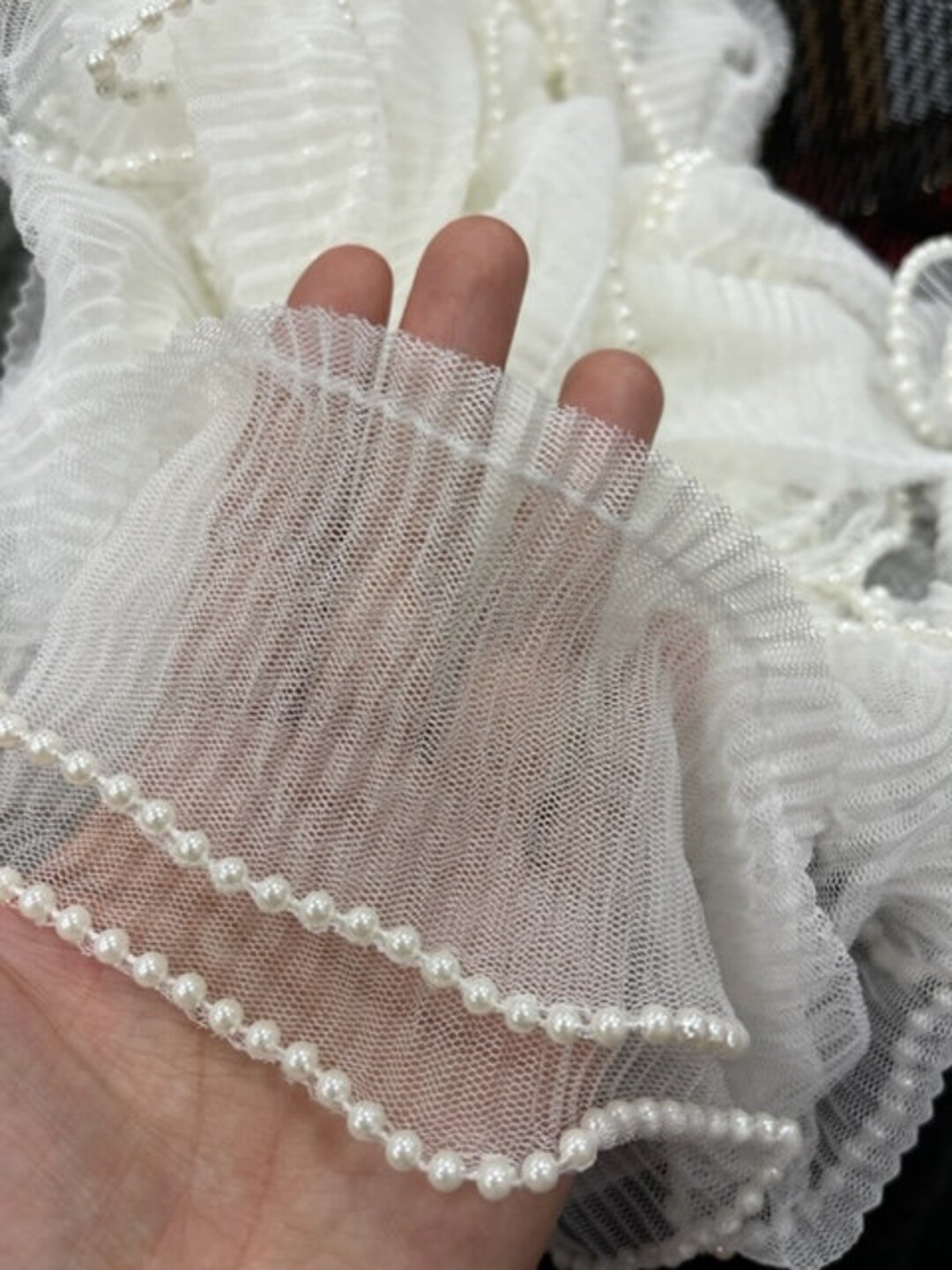 Double Layered Ruffle Lace Trim With Pearl on the Edge by Yard, 3 ...