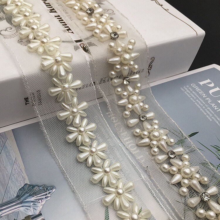 Pearl Trim on Mesh by Yards Perfect for DIY Sewing and - Etsy