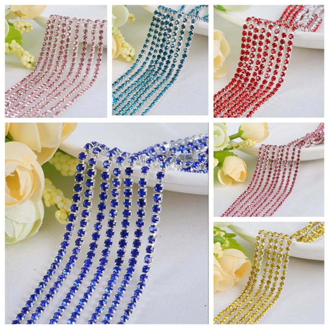 Colored Rhinestone Chain in SS12 Size, 3mm Rhinestone Silver Chain by ...