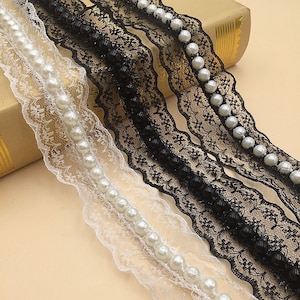 Faux Pearl String With Lace by Yards, Lace 35 Mm, Pearl 7mm, Immediate ...