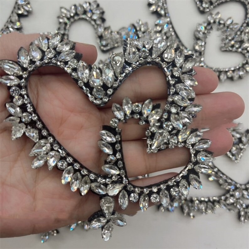 3 Styles of Heart Rhinestone Embroidery Patches, for Sewing and DIY ...