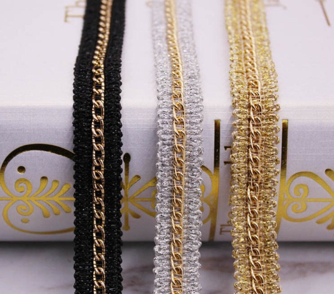 Black Silver and Gold Chain Trim by Yards - Etsy