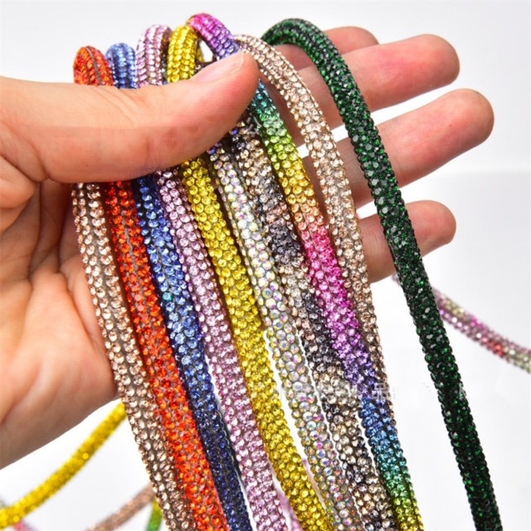 37 Colors of 6mm, 8mm Cylinder Rhinestone String Trim, Soft Rhinestone ...