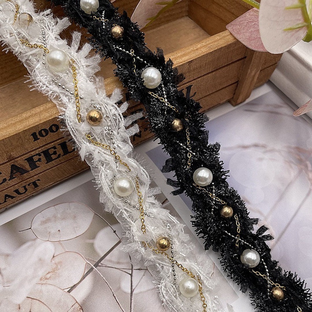 Faux Pearl Beaded String on Tweed Trim by Yards, Perfect for DIY ...