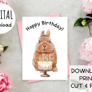 Printable Bunny Birthday Card, Funny Rabbit Birthday Card, Animal ...