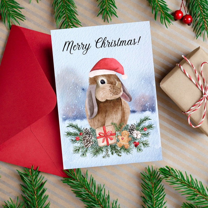 Bunny Christmas Card - Etsy