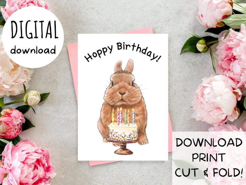 Printable Bunny Birthday Card Funny Rabbit Birthday Card - Etsy