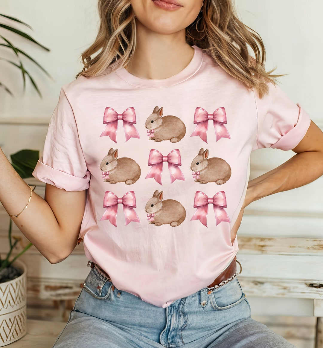 Pink Bow Bunny Shirt, Rabbit Lover T-shirt, Bunny Mom Gift, Cute Bunny ...