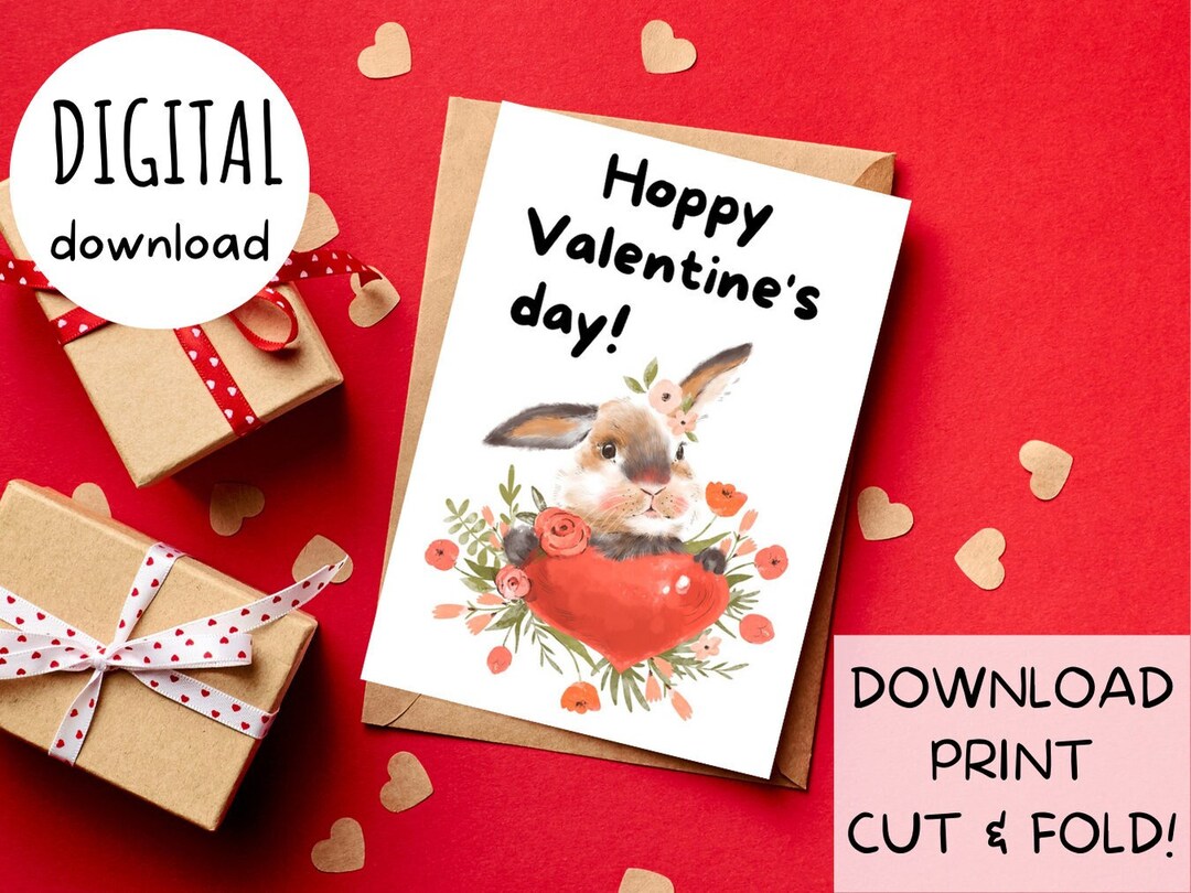 Printable Bunny Valentine's Day Card, Funny Animal Valentines Card ...