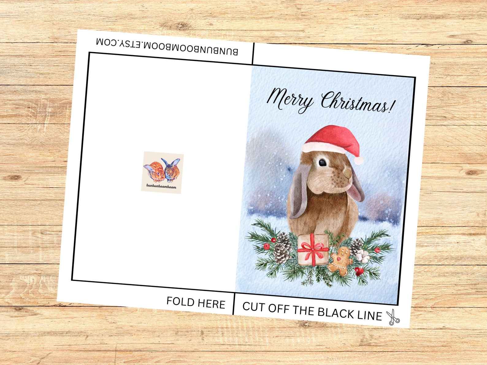 Printable Bunny Christmas Card Rabbit Greeting Card Merry - Etsy