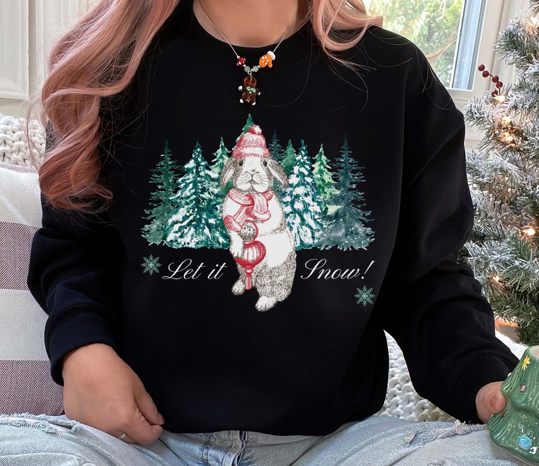 Rabbit Winter Sweatshirt, Cute Snow Bunny Shirt, Animal Sweater, Bunny ...