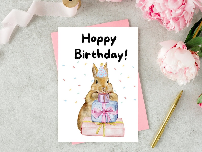 Printable Bunny Birthday Card Funny Animal Birthday Card - Etsy