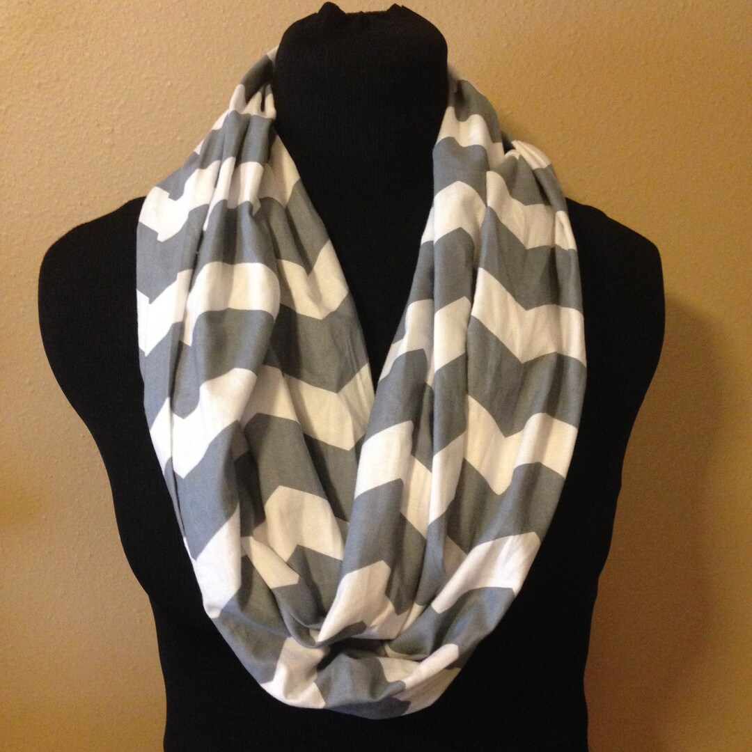 Gray and White Chevron Print Cotton Infinity Scarf - Etsy