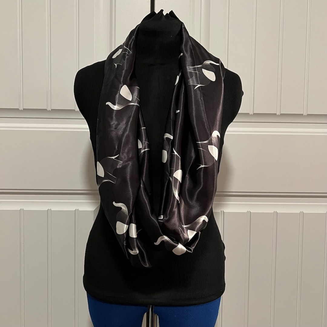 White Elephant Single-loop Infinity Scarf: Black Satin With White Line ...