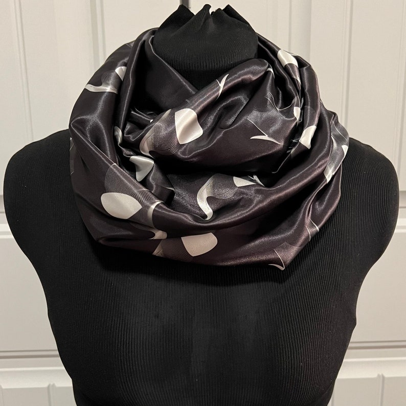 White Elephant Single-loop Infinity Scarf: Black Satin With White Line ...