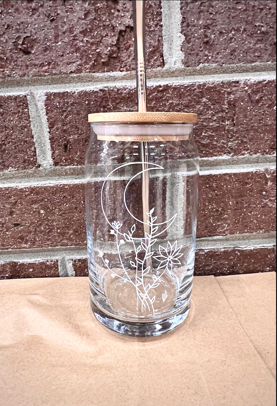 Libby Cup - Glass - Moon and Flowers - Personalizable - Lid and Straw ...