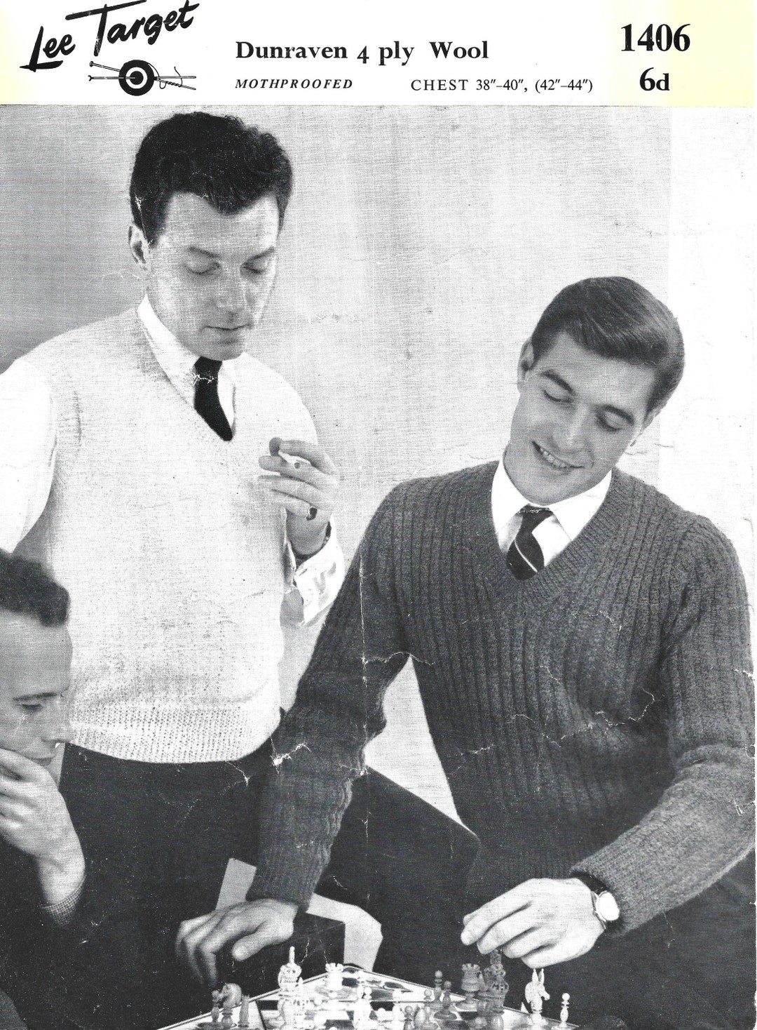 1950s Knitting Pattern Lee Target 1406 Men's Pullovers 38 40 Inch Chest ...