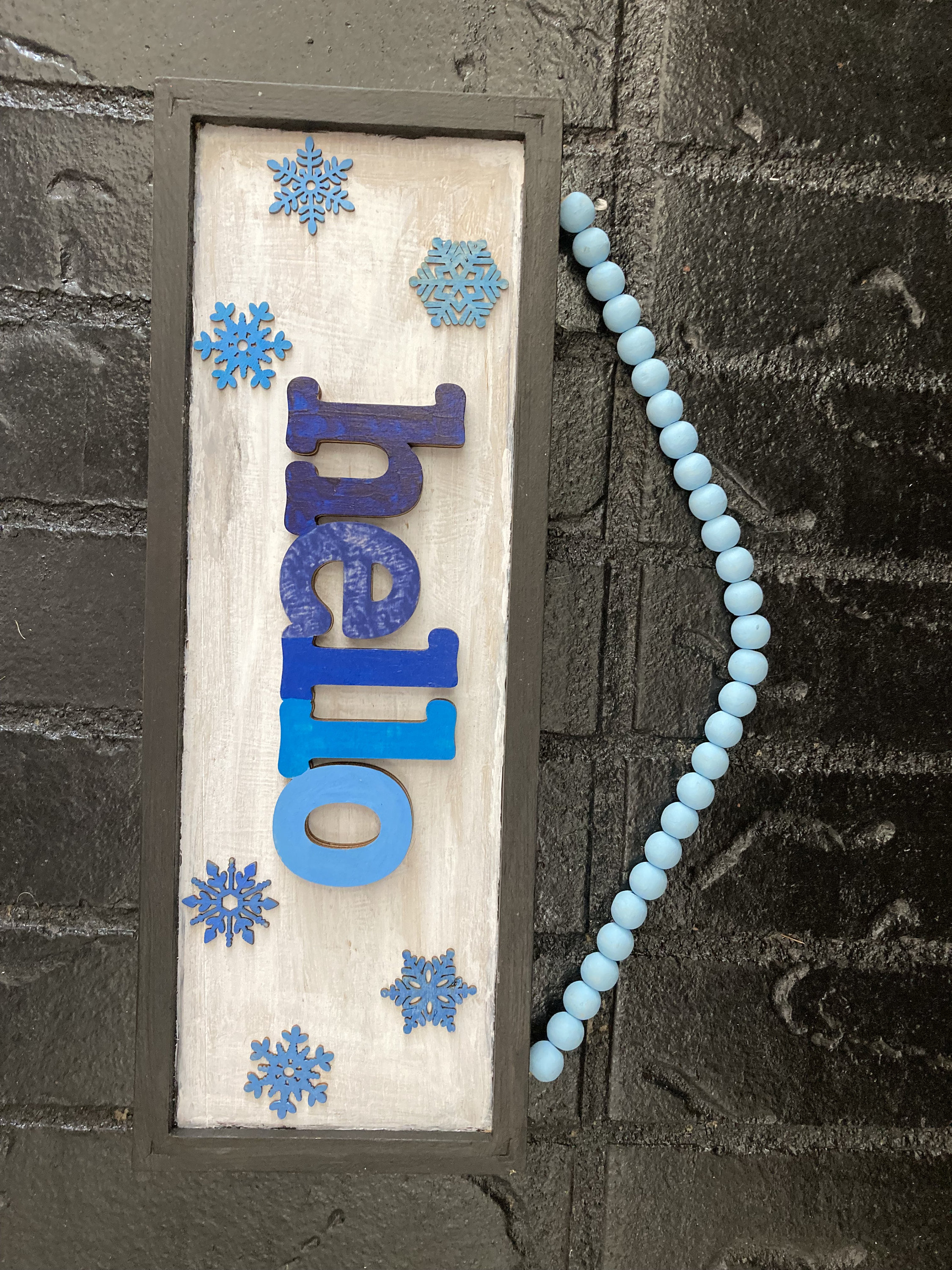 Rectangular Handmade Wood HELLO Sign With Beaded Hanger, for Winter ...