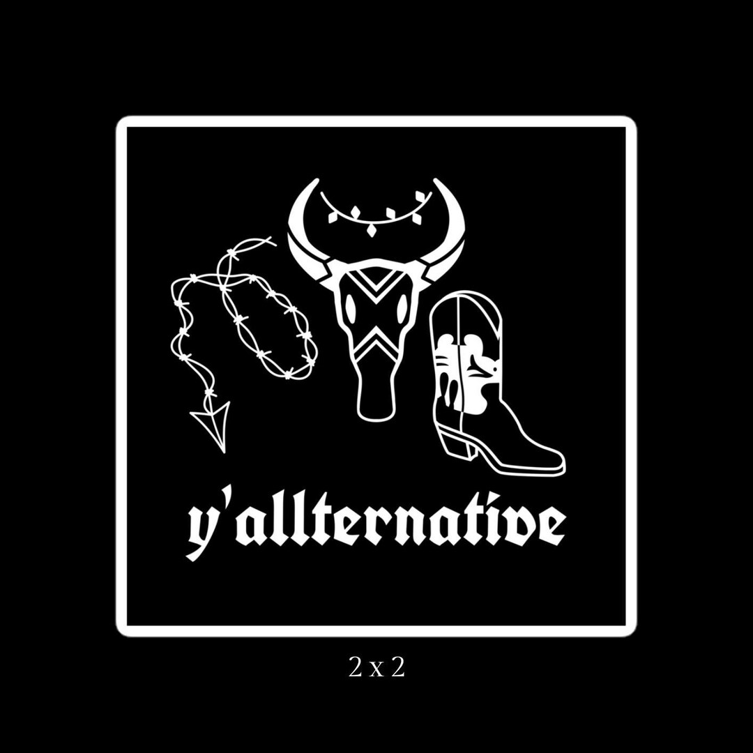 Y’allternative 2x2 Matte Vinyl Sticker, Easy Peel, Skull Cowboy Boot ...