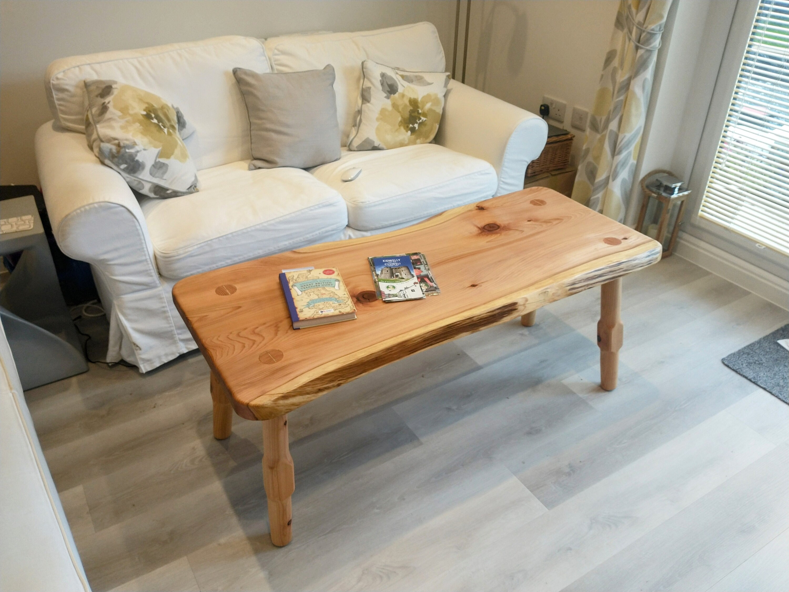 Red Cedar Live Edge Slab Coffee Table With Hand Turned through the Tabletop Legs - Etsy UK