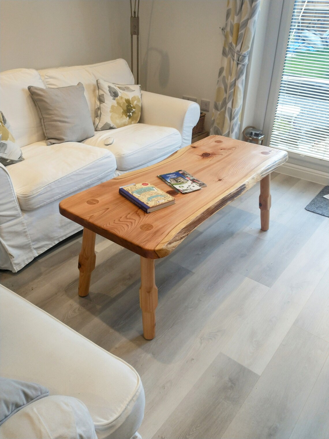 Red Cedar Live Edge Slab Coffee Table With Hand Turned through the Tabletop Legs - Etsy UK