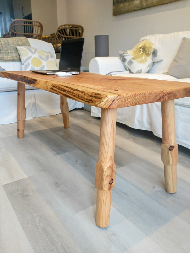 Red Cedar Live Edge Slab Coffee Table With Hand Turned through the Tabletop Legs - Etsy UK