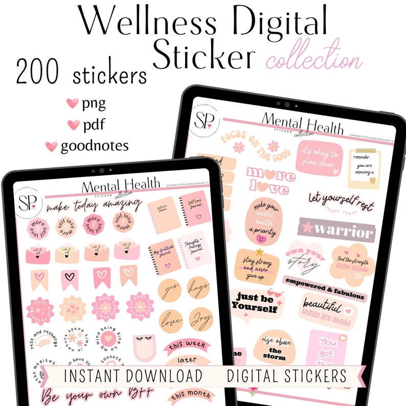 Digital Mental Health & Wellness Stickers Digital Planner Goodnotes PNG ...